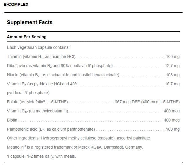 B-Complex with Metafolin® L-5-MTHF - 60 Capsules | Healthy Habits Living