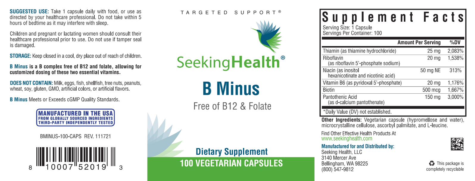 B Minus - 100 Capsules | Healthy Habits Living