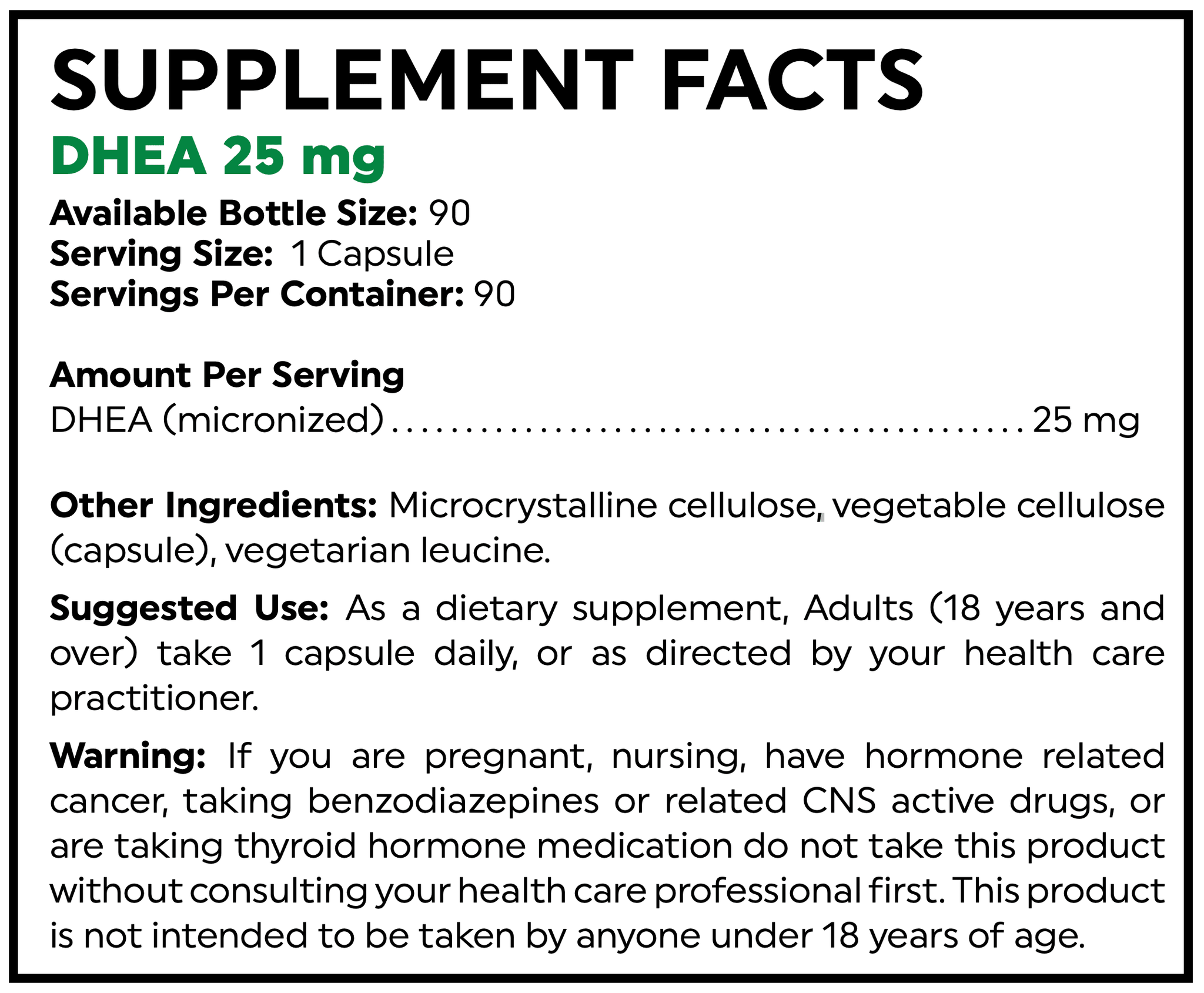 DHEA 25 mg - 90 Capsules | Healthy Habits Living