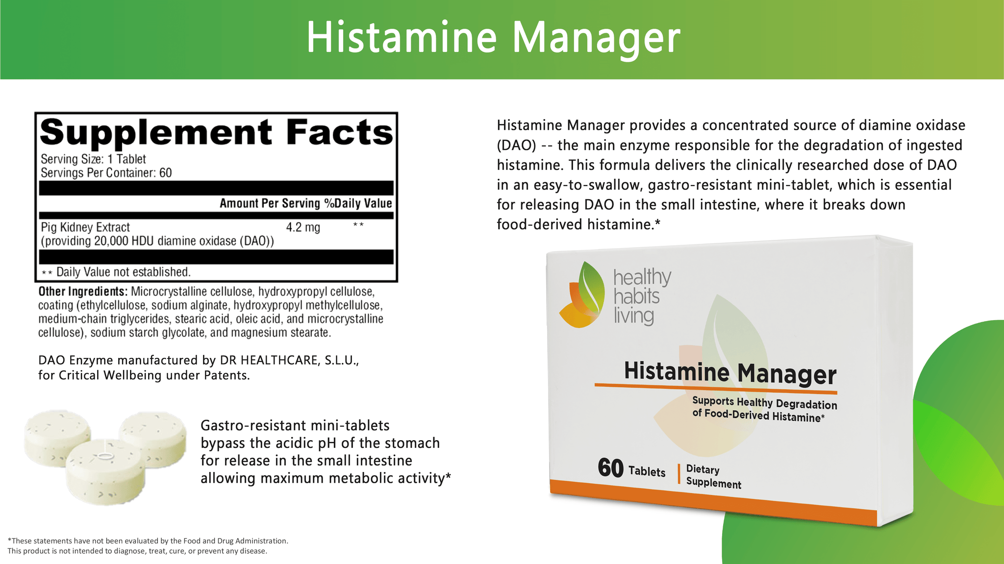 Histamine Manager - 60 Tablets | Healthy Habits Living