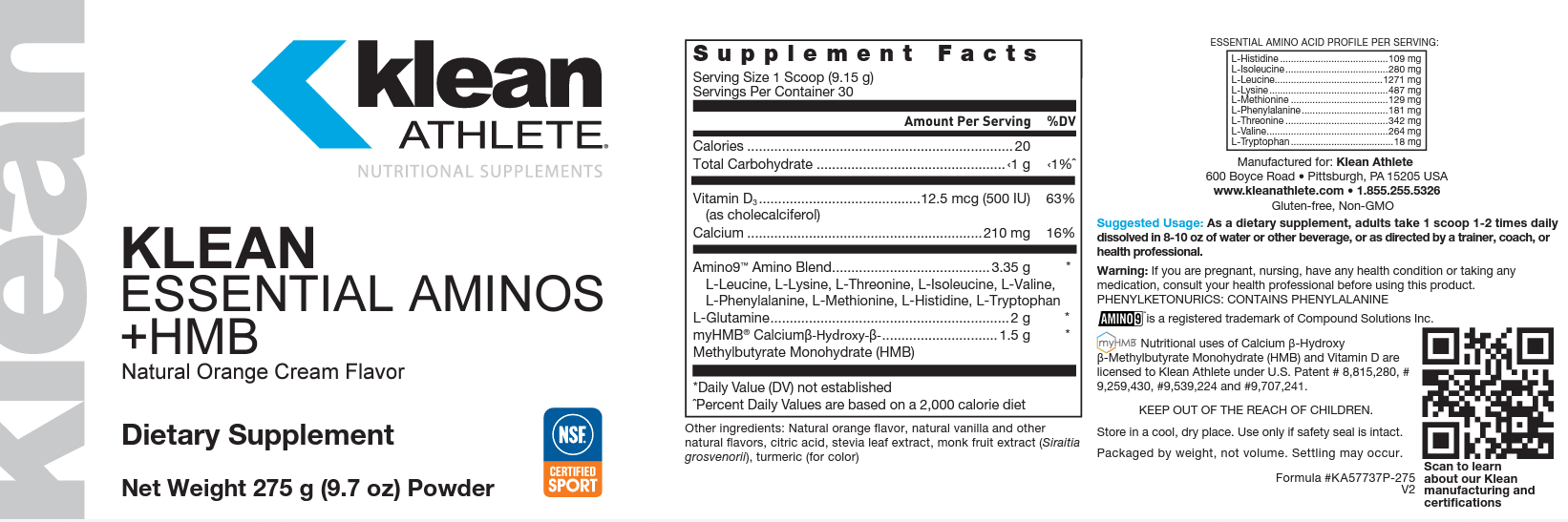 Klean Essential Aminos +HMB - 275 grams | Healthy Habits Living