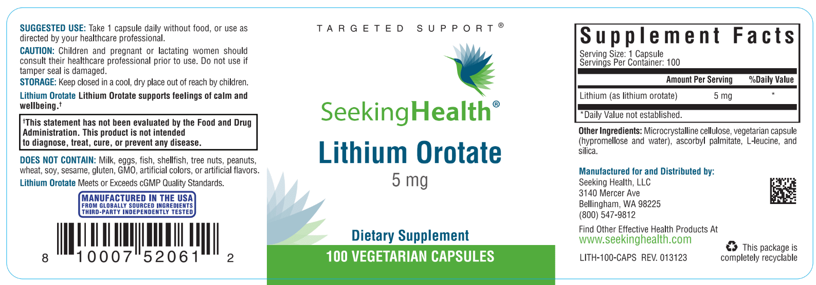 Lithium Orotate - 100 Capsules | Healthy Habits Living