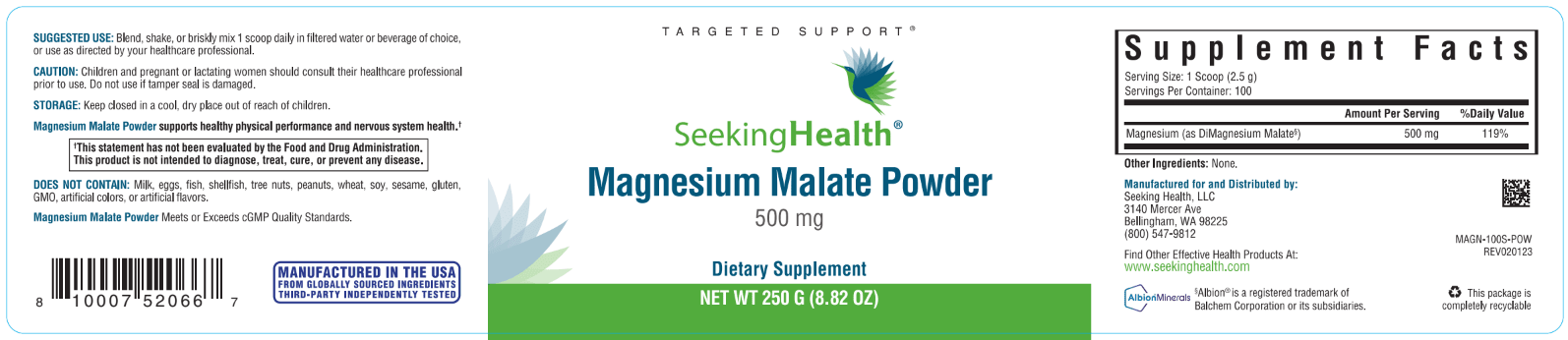Magnesium Malate Powder - 100 Servings | Healthy Habits Living