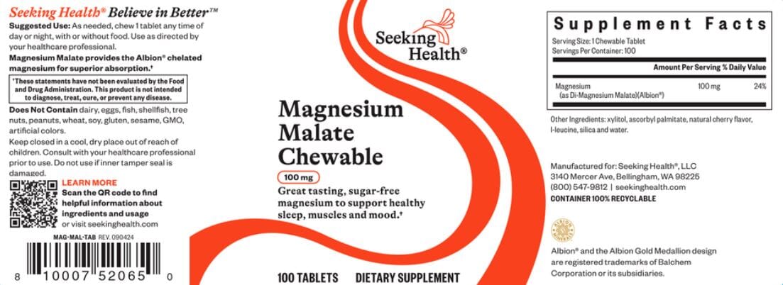 Magnesium Malate Chewable - 100 Tablets Default Category Seeking Health