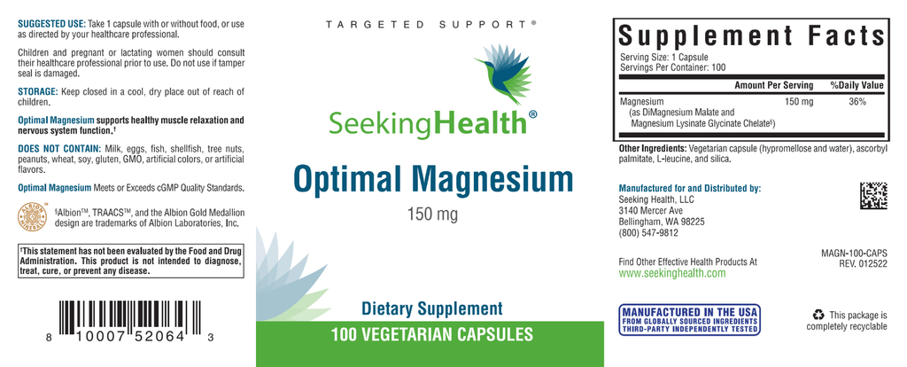 Optimal Magnesium - 100 Capsules | Healthy Habits Living