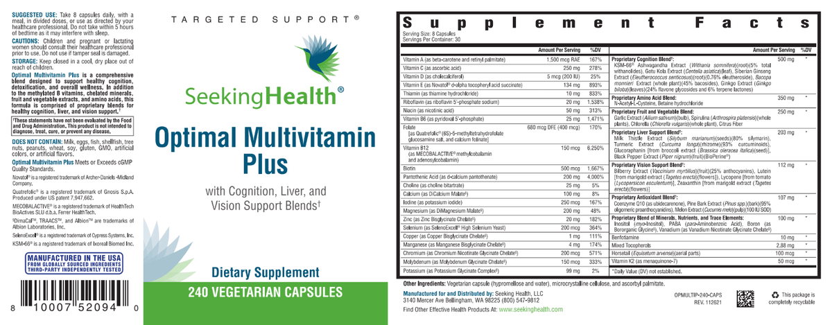 Optimal Multivitamin Plus - 240 Capsules | Healthy Habits Living