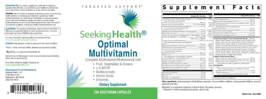 Optimal Multivitamin - 240 Capsules | Healthy Habits Living