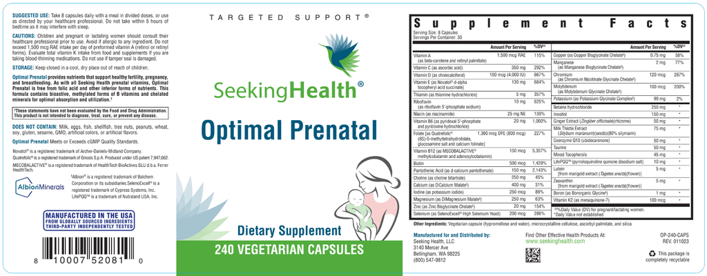 Optimal Prenatal - 240 Capsules | Healthy Habits Living