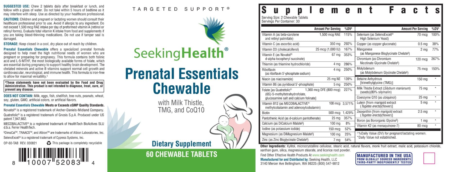 Prenatal Essentials Chewable - 60 Tablets | Healthy Habits Living