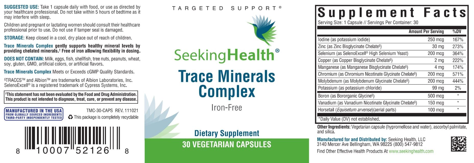 Trace Minerals Complex - 30 Capsules Default Category Seeking Health