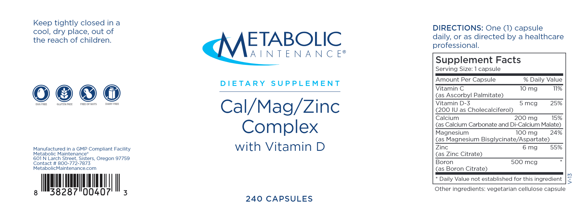 Cal/Mag/Zinc Complex with Vitamin D - 240 Capsules | Healthy Habits Living