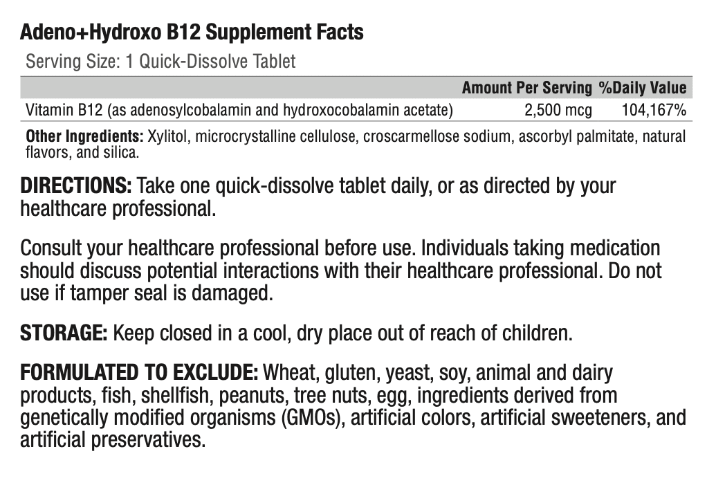 Adeno+Hydroxo B12 - 60 Tablets | Healthy Habits Living