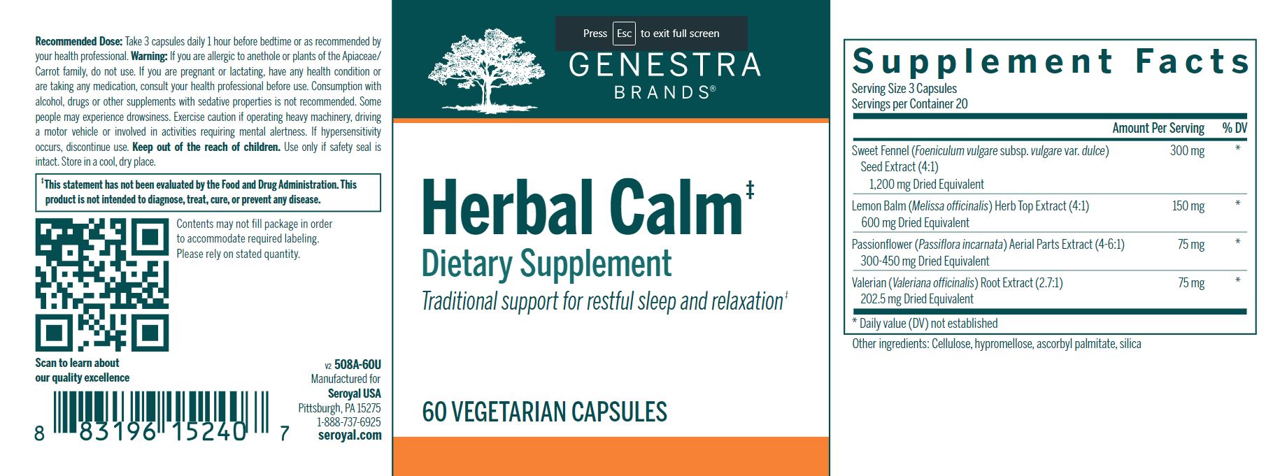 Herbal Calm - 60 Capsules | Healthy Habits Living