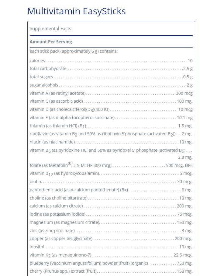 Multivitamin EasySticks - 30 Sticks – Healthy Habits Living