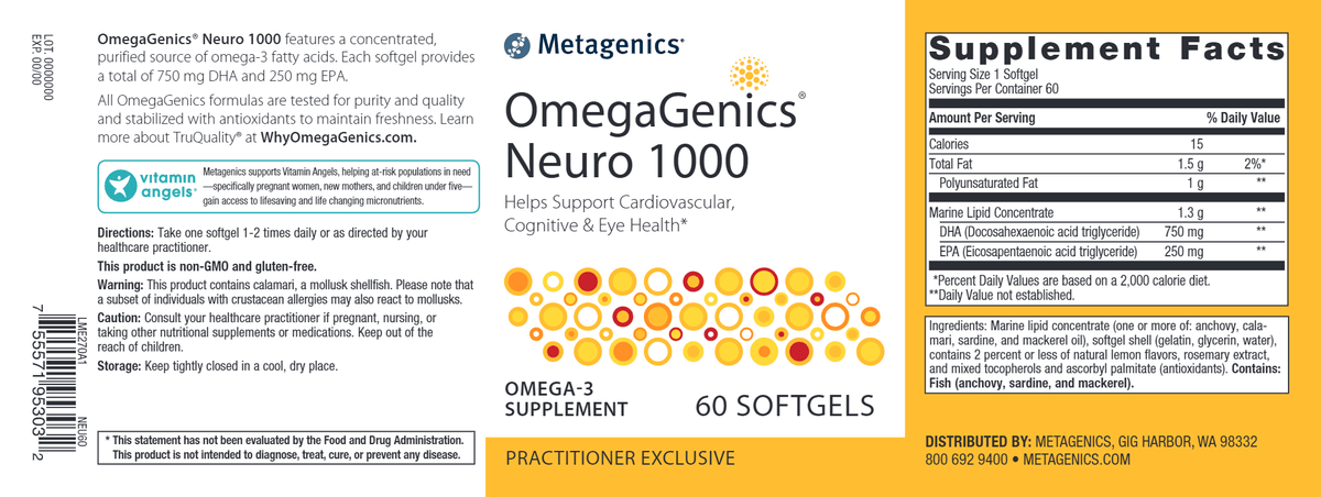 OmegaGenics® Neuro 1000 - 60 Softgels | Healthy Habits Living