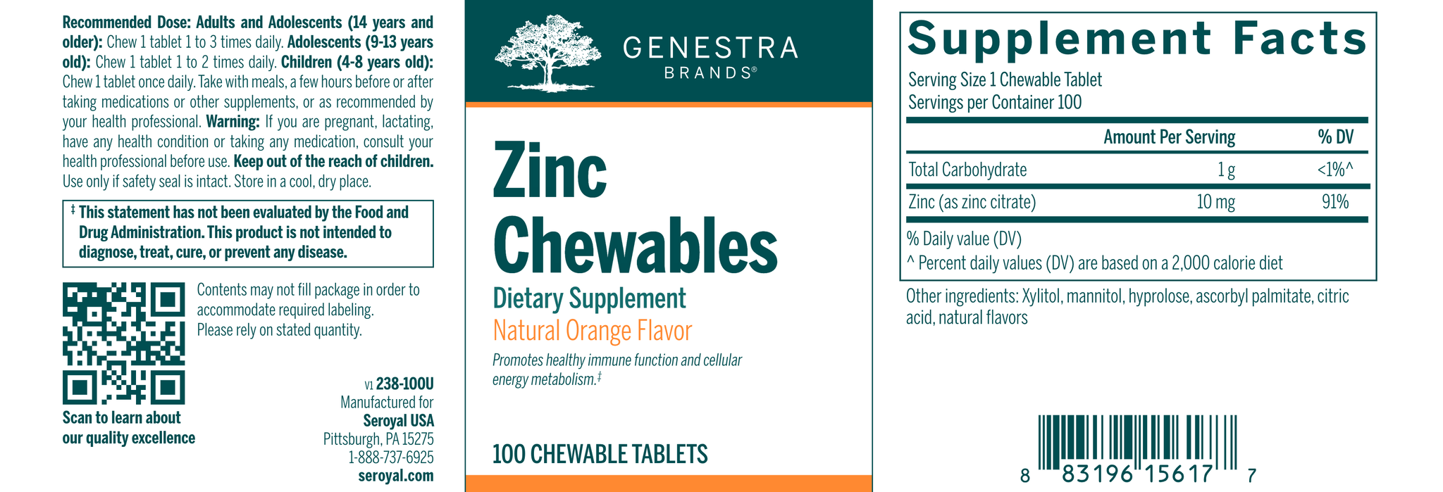 Zinc Chewables - 100 Chewable Tablets | Healthy Habits Living