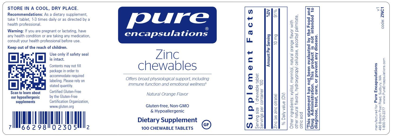 Zinc Chewables - 100 Chewable Tablets | Healthy Habits Living