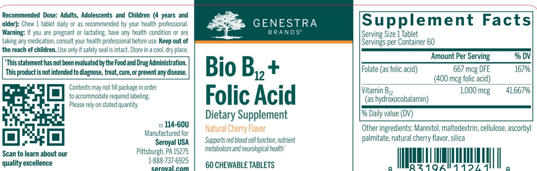 Bio B12 + Folic Acid - 60 Chewable Tablets – Healthy Habits Living