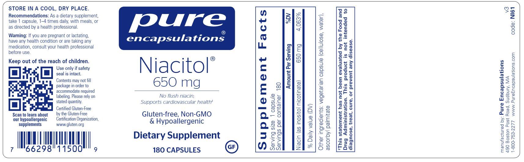 Niacitol (no-flush niacin) 650 mg - 180 Capsules | Healthy Habits Living