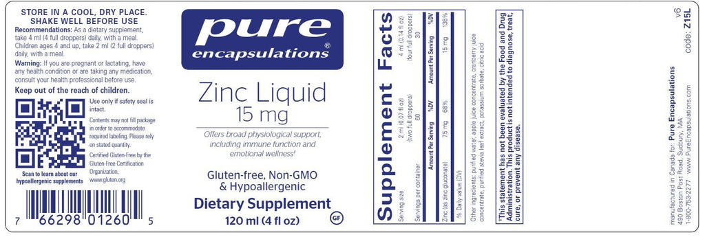 Zinc Liquid 15 mg - 120 ml | Healthy Habits Living